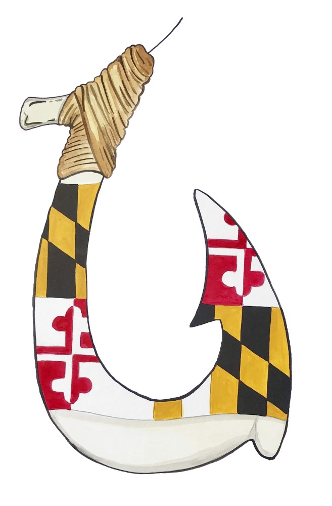 Maryland Flag Hook Fish Hook Decal - Art Decals / Stickers